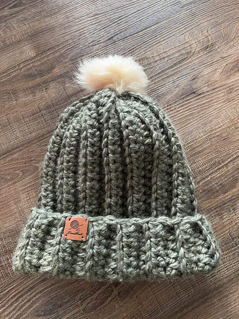 Handmade Wool Hats - Sage Green Cream Pom Pom - Just Everyday People